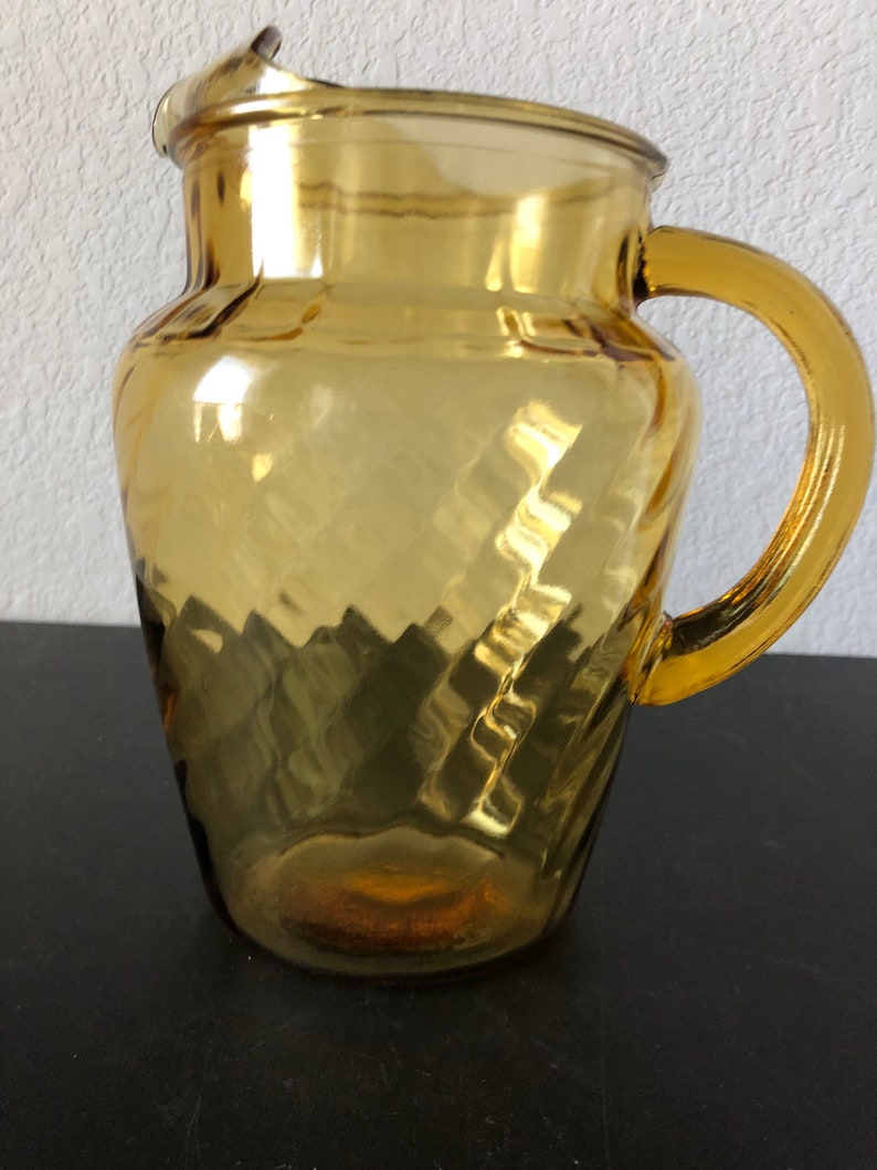 Vintage Amber Gold Yellow Pressed Swirl Glass Cold Beverage Pitcher - Etsy