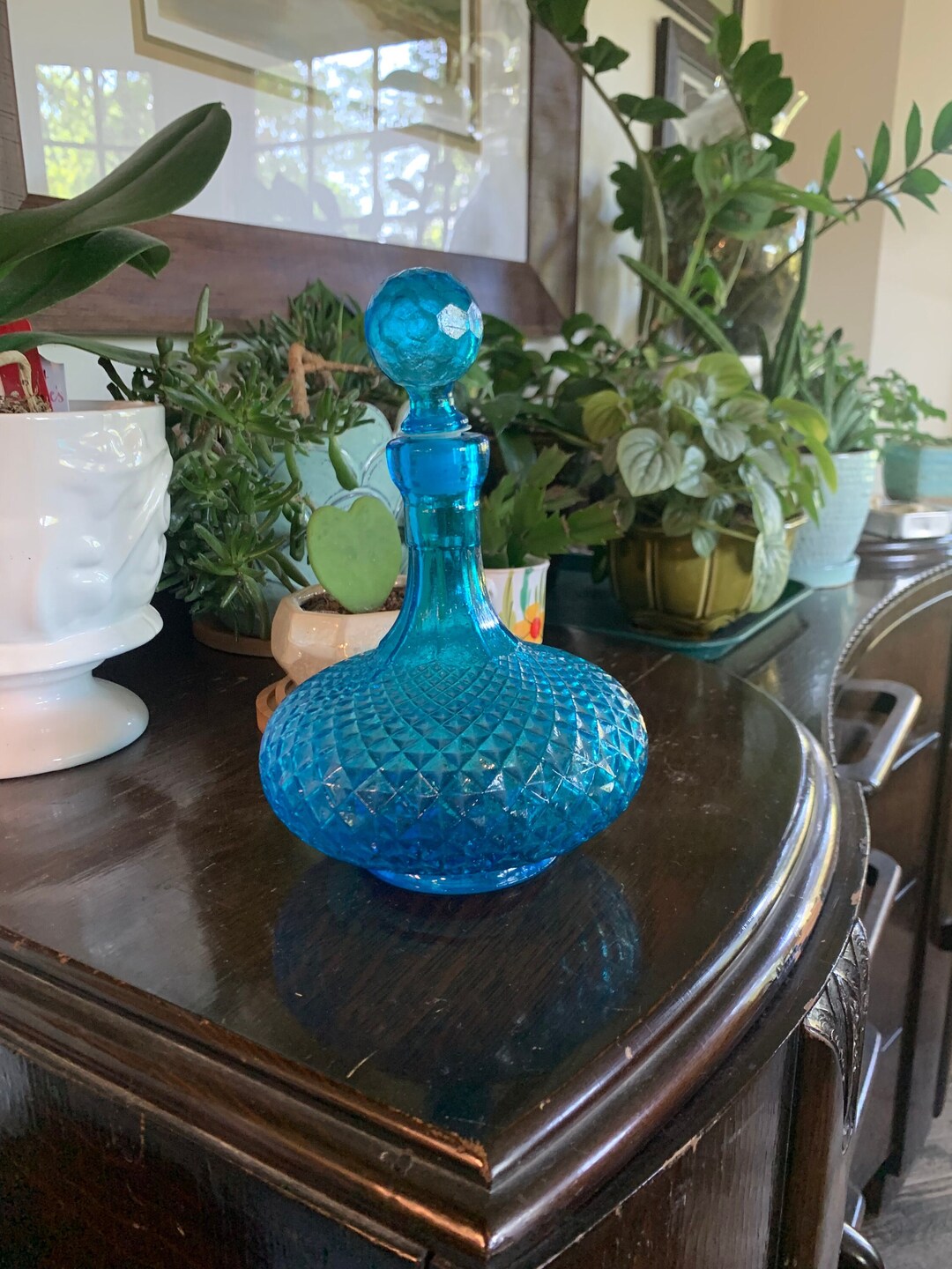 12" Squat Diamond Point Teal Blue Genie Bottle, Blue Empoli Genie ...