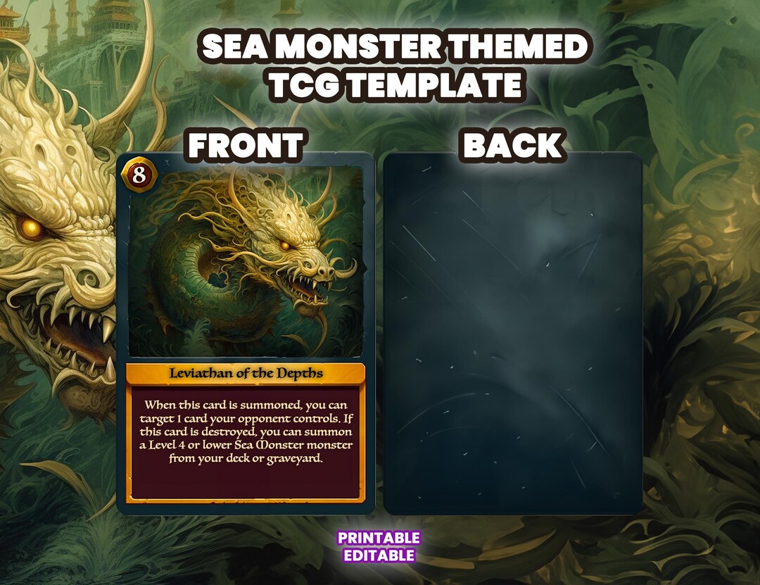 TCG Template, Sea Monster Themed Trading Card Game Creator Template ...