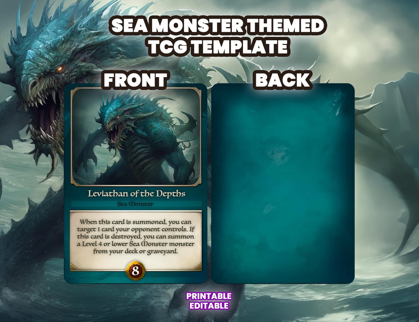 TCG Template, Sea Monster Themed Trading Card Game Creator Template ...