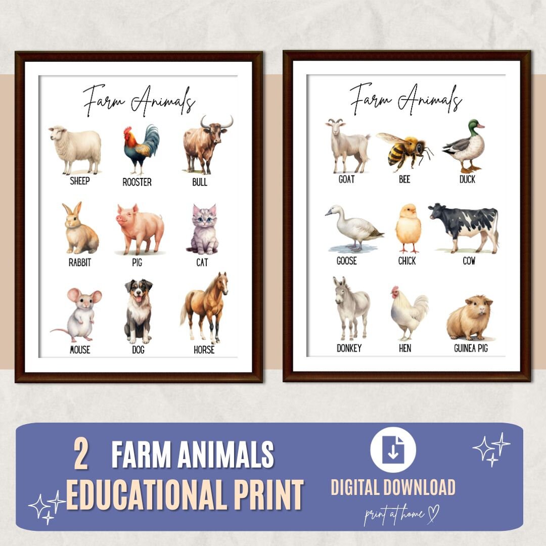Printable Farm Animals Wall Art, Farm Animals Playroom Decor ...