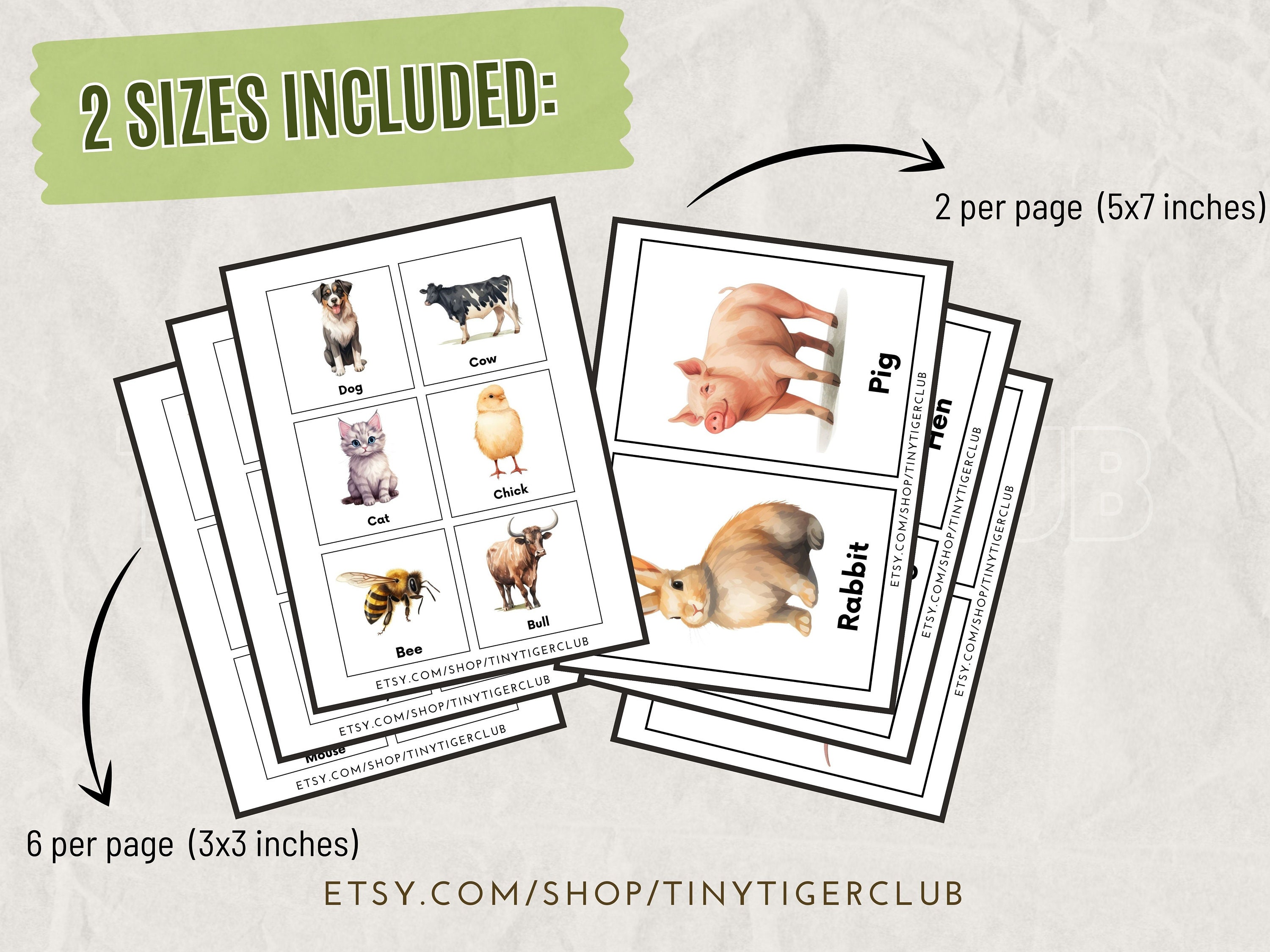 18 Farm Animals Cards, Montessori Flash Cards, Preschool Flashcards ...