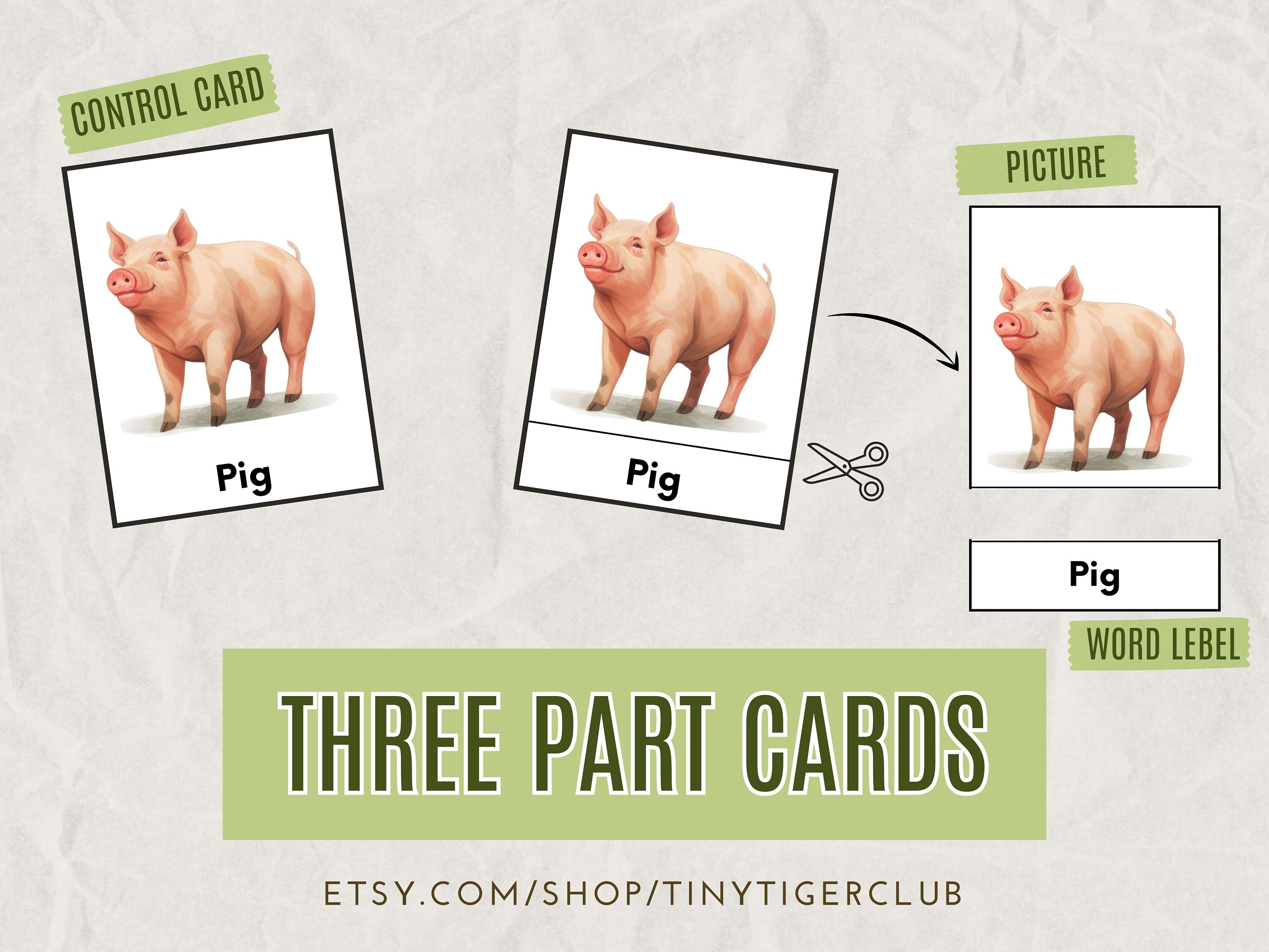 18 Farm Animals Cards, Montessori Flash Cards, Preschool Flashcards ...