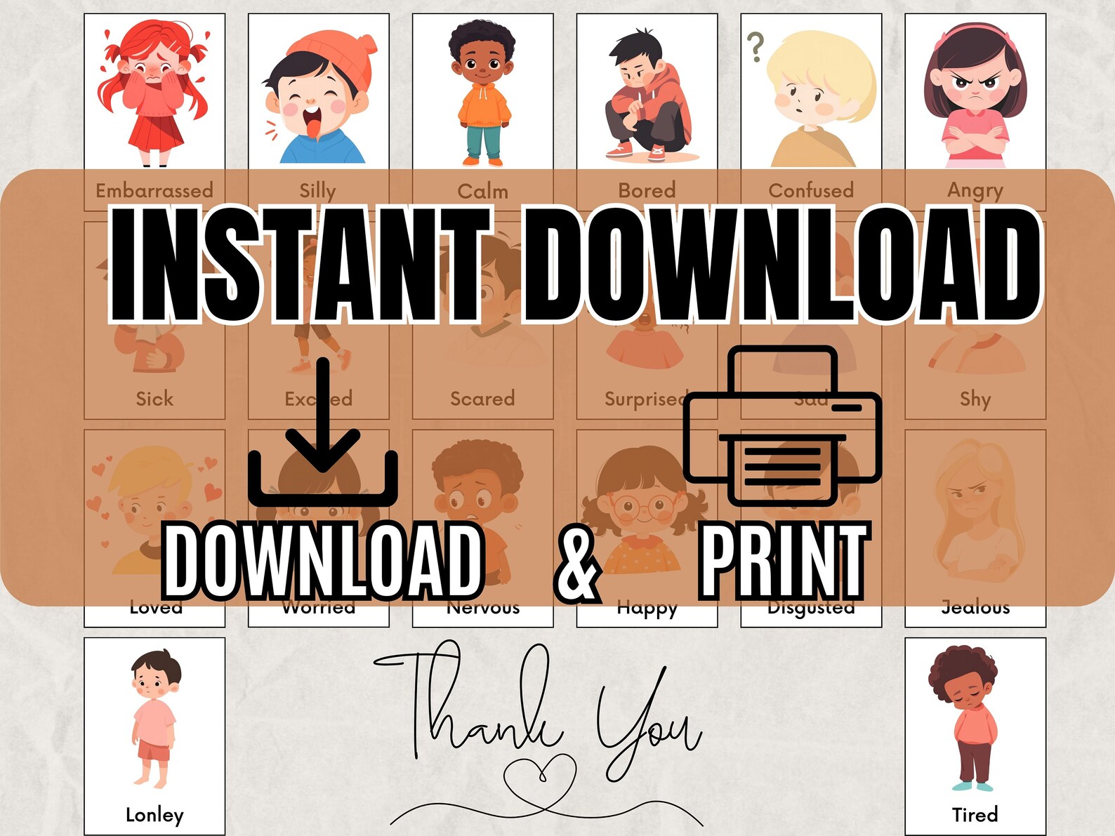 Kids' Emotion Flashcards Set, Printable Montessori Learning Resources ...