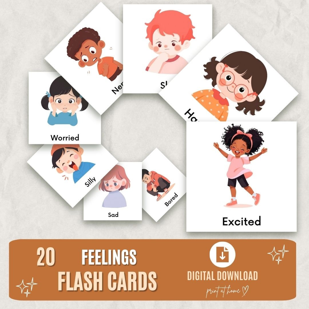 Kids' Emotion Flashcards Set, Printable Montessori Learning Resources ...