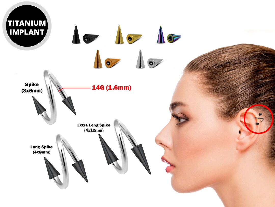 Spiral Helix Barbell, Twisted Bar With Colorful Top Spike Studs, Long ...