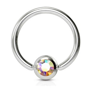 Titanium Captive Bead Hoop Nipple Piercing Jewelry With Gem Ball CZ ...