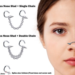 Spike Nasallang Nose Screw Piercing, 2pcs Nostril Studs With Chain Piercing 18G Nose Piercing ...
