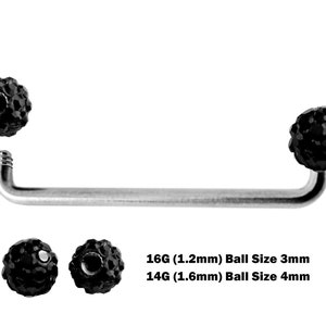 Surface Barbell, Nape Piercing With Disco Ball Crystal Titanium 16g 14g ...