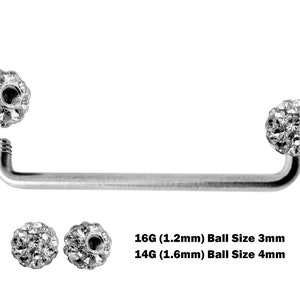 Surface Barbell, Nape Piercing With Disco Ball Crystal Titanium 16g 14g ...