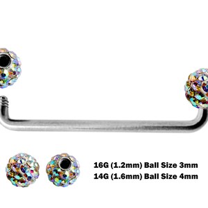 Surface Barbell, Nape Piercing With Disco Ball Crystal Titanium 16g 14g ...