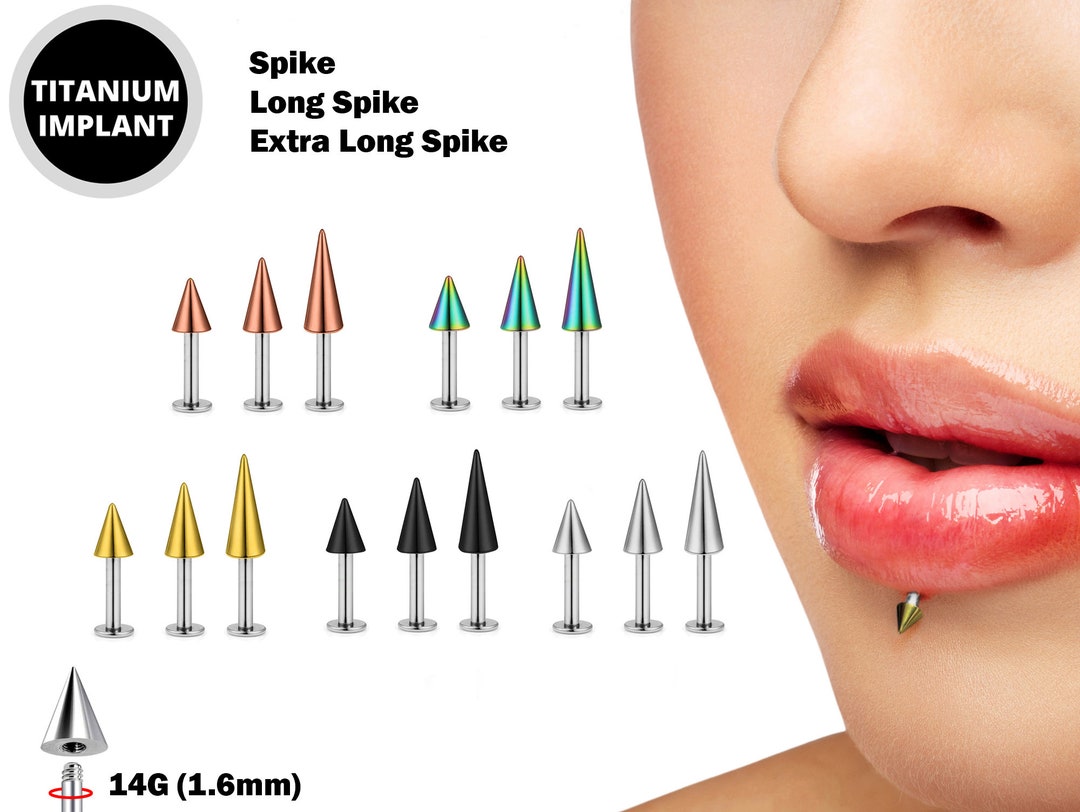 Spike Labret Lip Piercing Stud With Colorful Top Spike, Long Spike and ...