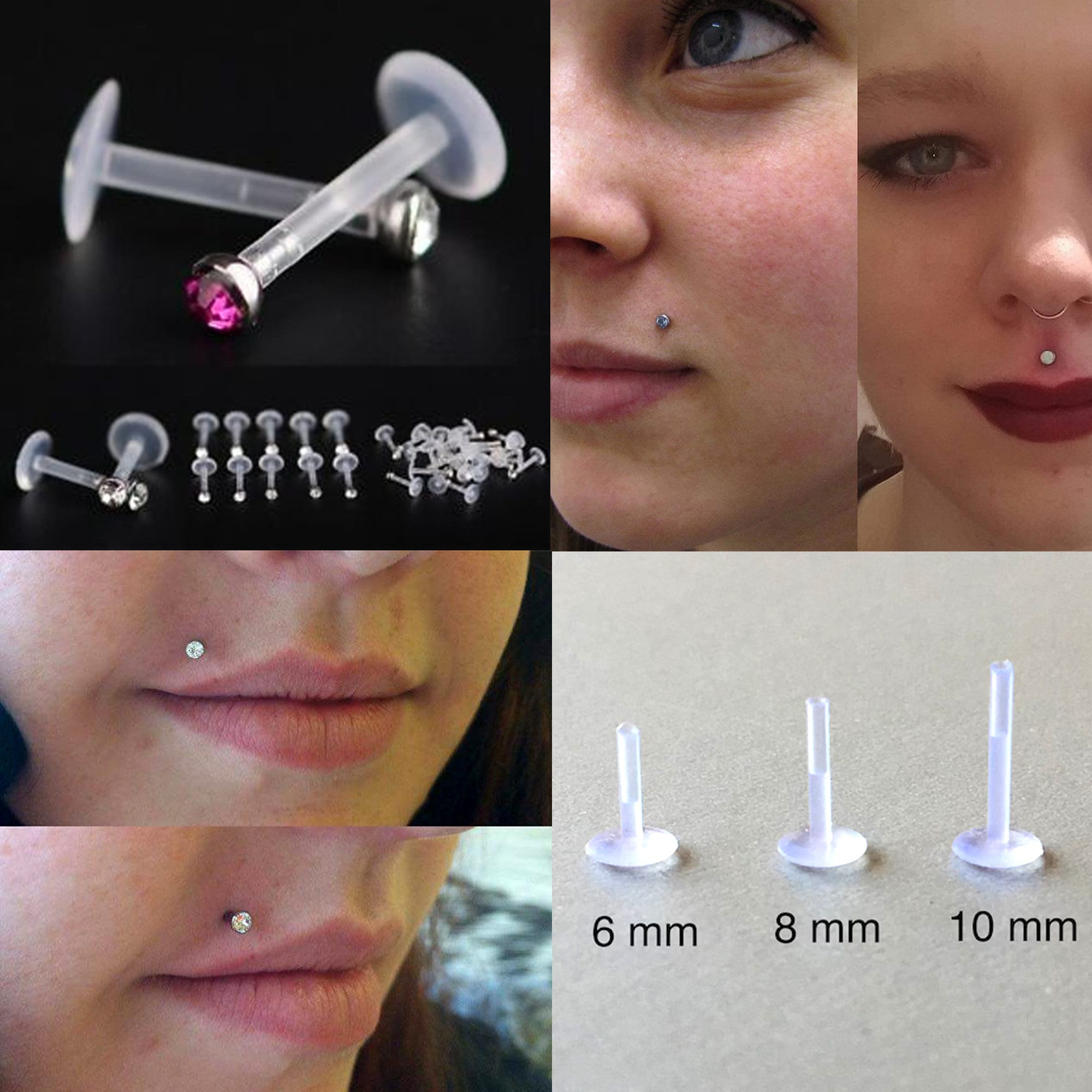 Flexible Labret Retainer 6 Pieces 16G Labret With Top Gem - Etsy