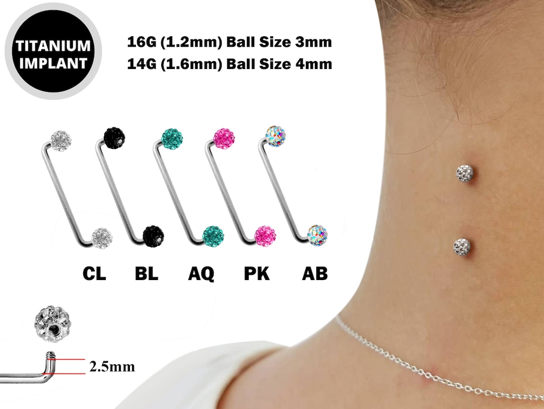 Surface Barbell, Nape Piercing With Disco Ball Crystal Titanium 16g 14g ...