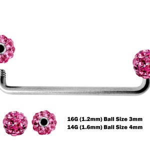 Surface Barbell, Nape Piercing With Disco Ball Crystal Titanium 16g 14g ...
