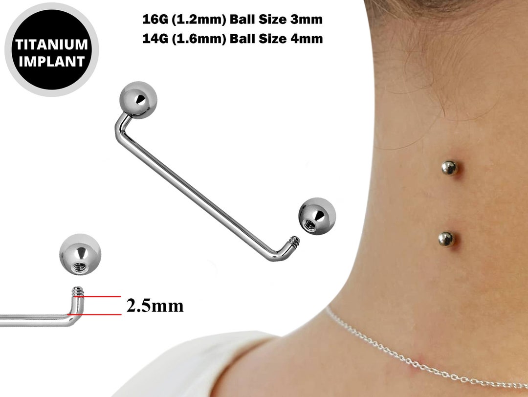 Dermal Surface Piercing, Nape Piercing Titanium 16g 14g Implant Grade 90 Degree Staple Bar Body ...