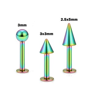 Titanium Labret Stud Piercing Ball, Cone, Spike 3pcs 16g Lip Piercing ...