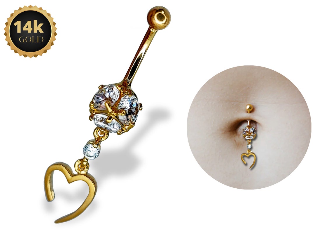 Belly Button Ring Dangle Open Heart Shape With Crystal Belly Ring Belly ...