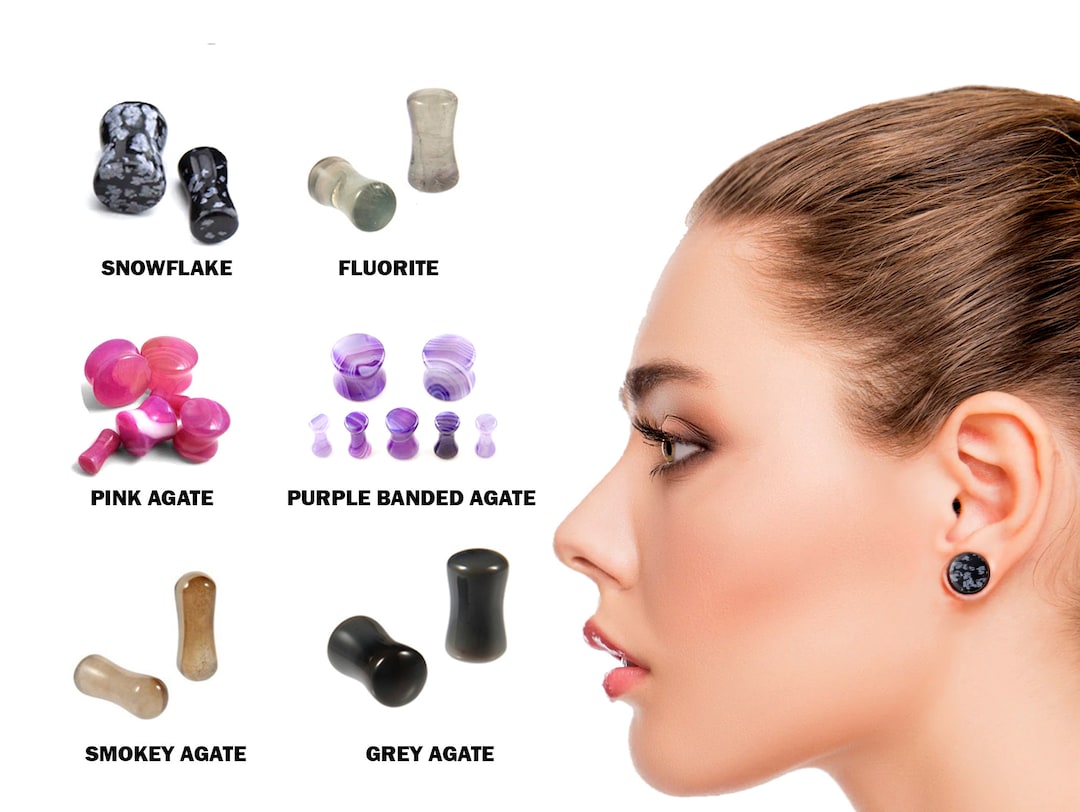 Double Flare Ear Plugs Tunnel Natural Stone Stretching Gauges, Expander ...