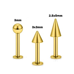 Titanium Labret Stud Piercing Ball, Cone, Spike 3pcs 16g Lip Piercing ...