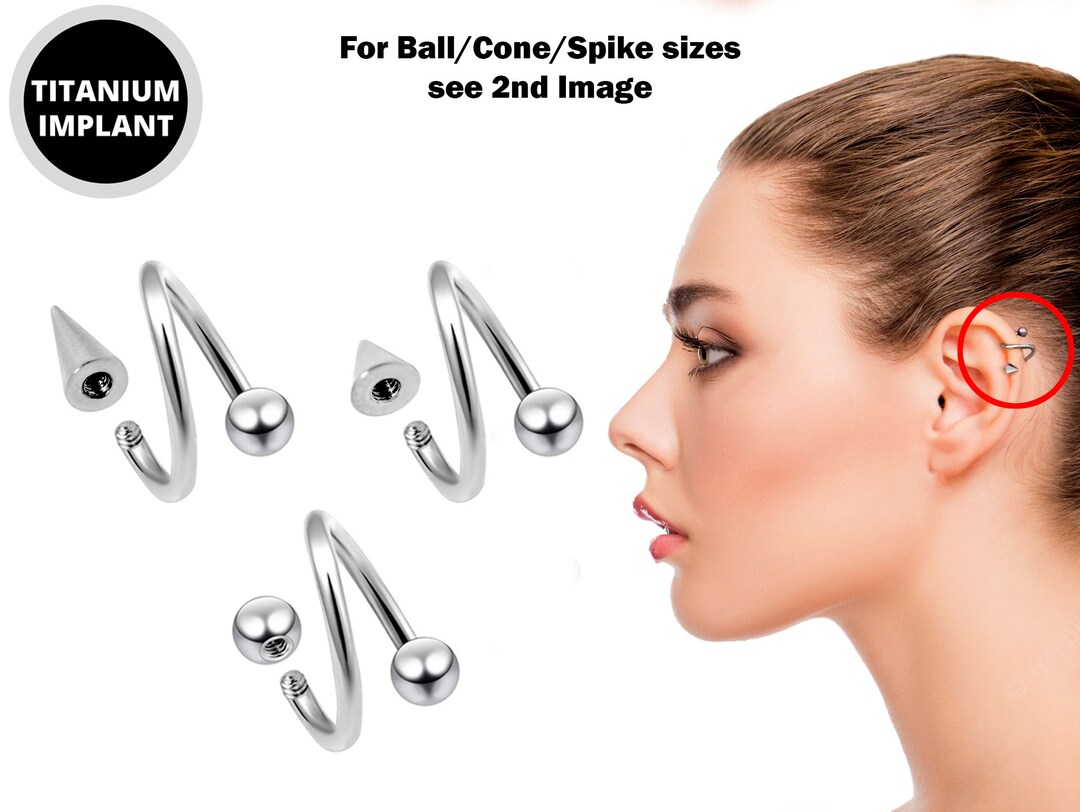 Ball/cone/spike Spiral Cartilage Piercing, Titanium Twisted Helix ...