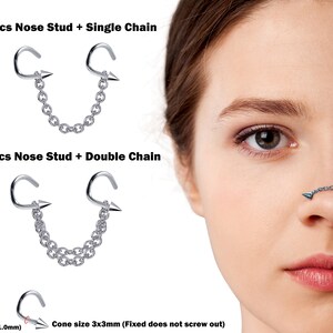 Spike Nasallang Nose Screw Piercing, 2pcs Nostril Studs With Chain ...