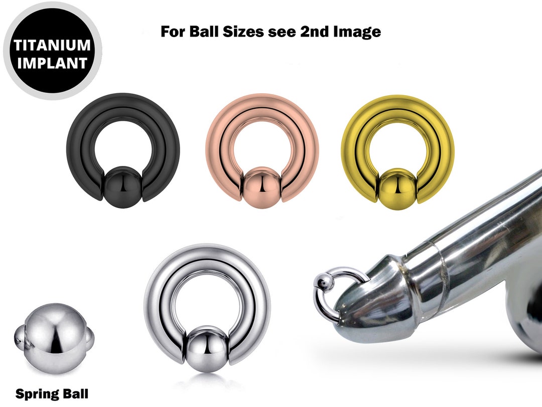 Genital Piercing, Prince Albert Jewellery Titanium Captive Bead Ring With Spring Ball 2G to 00G ...