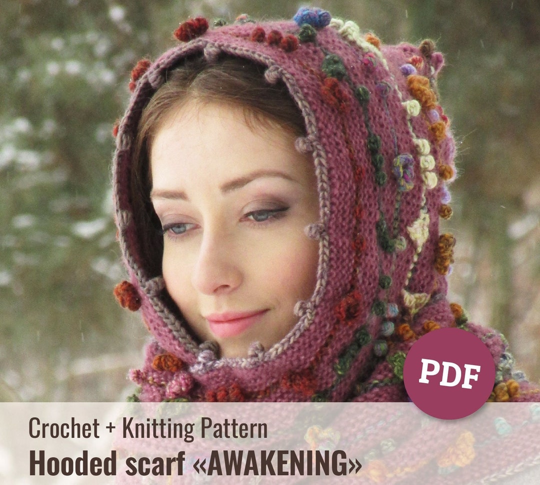 Knitting Pattern Hooded Scarf, Crochet Pattern Scarf, Tutorial DIY ...