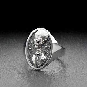 Sterling Silver Alien Groom Ring, Space Jewelry, Handmade Wedding Ring ...
