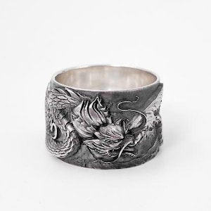 Sterling Silver Chinese Dragon Ring: Handmade Mythology Jewelry - Etsy
