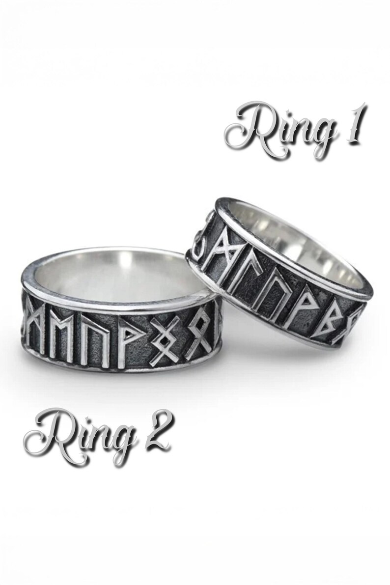 Wedding Elder Futhark Rune Rings, Sterling Silver Rustic Viking Band ...
