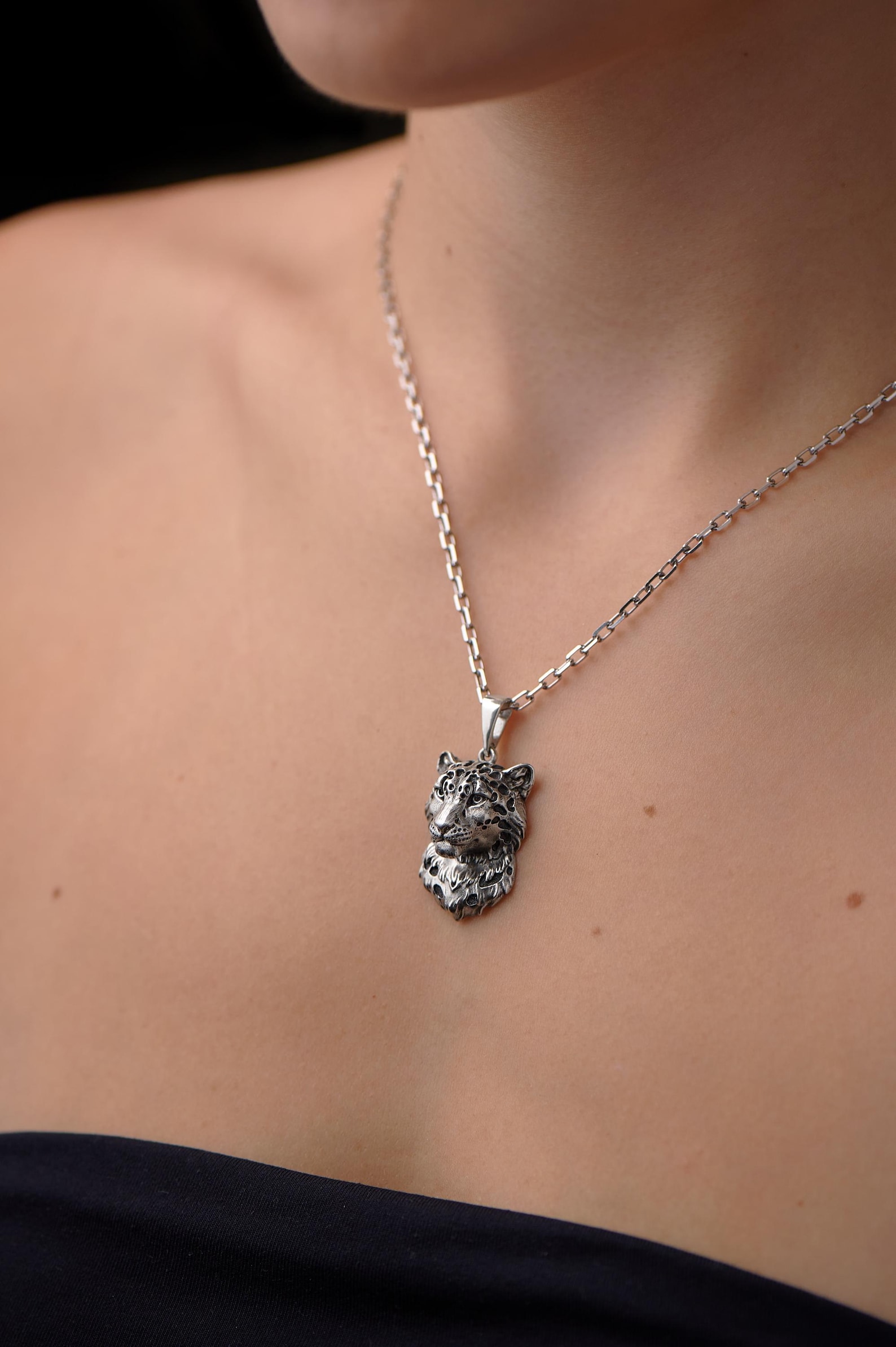 Sterling Silver Snow Leopard Pendant: Handmade Animal Jewelry - Etsy