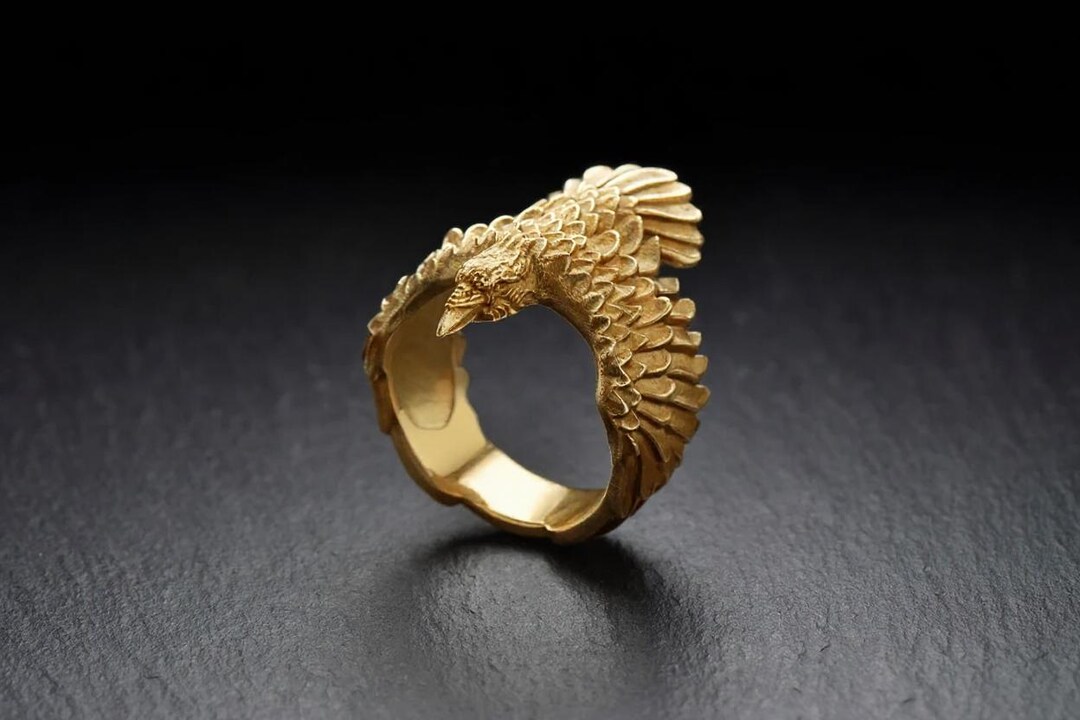 14K Gold Raven Ring: Gothic Bird Wrap Band, Symbol of Wisdom - Etsy
