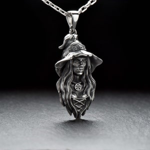Sterling Silver Witch Pendant, Wizard Pendant, Mystic Jewelry, Gothic ...