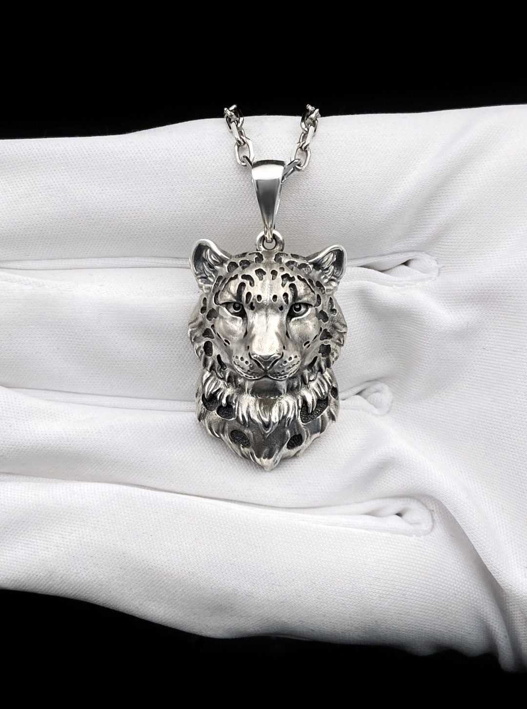 Sterling Silver Snow Leopard Pendant: Handmade Animal Necklace - Etsy