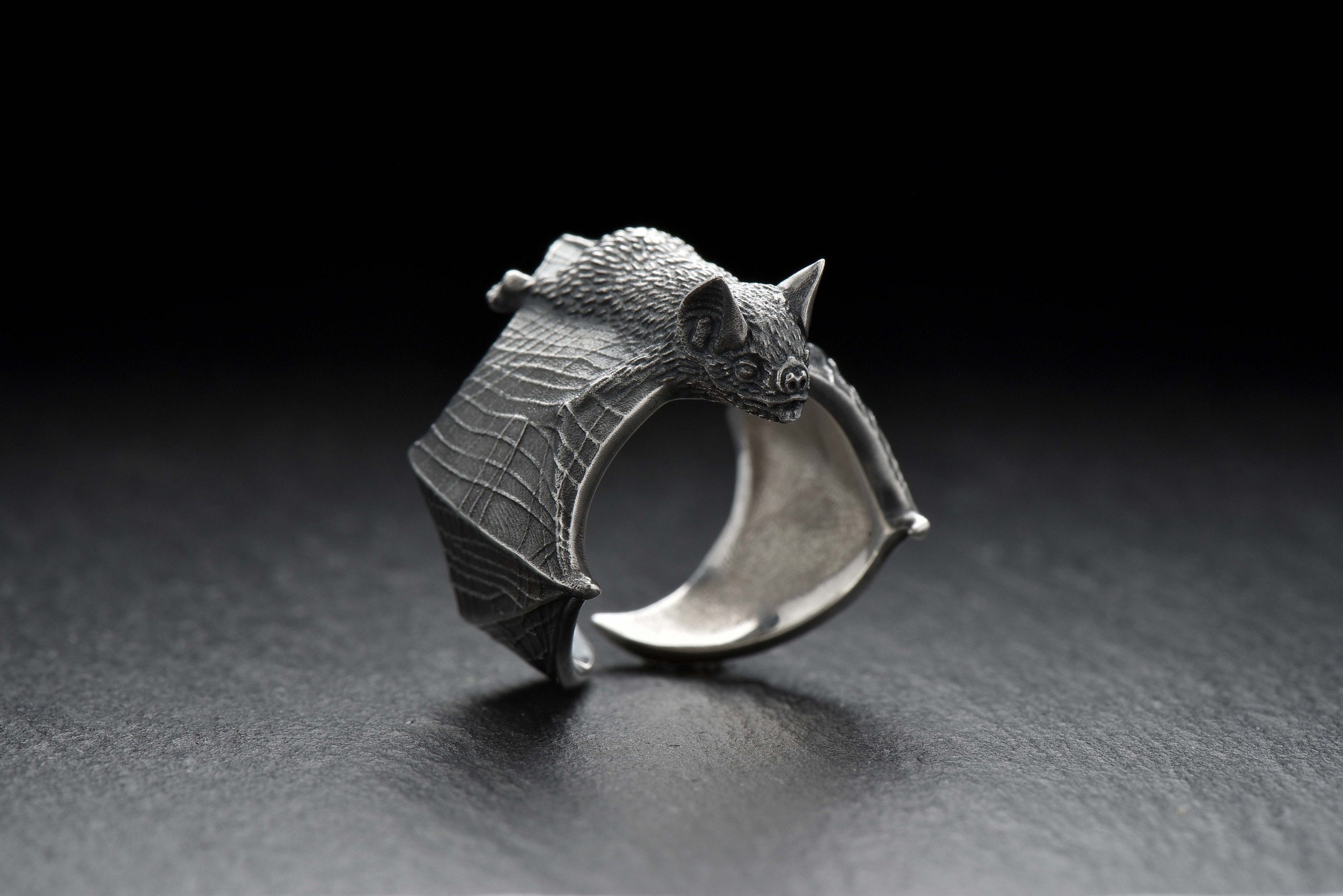 Oxidized Sterling Silver Bat Ring: Gothic Animal Jewelry - Etsy