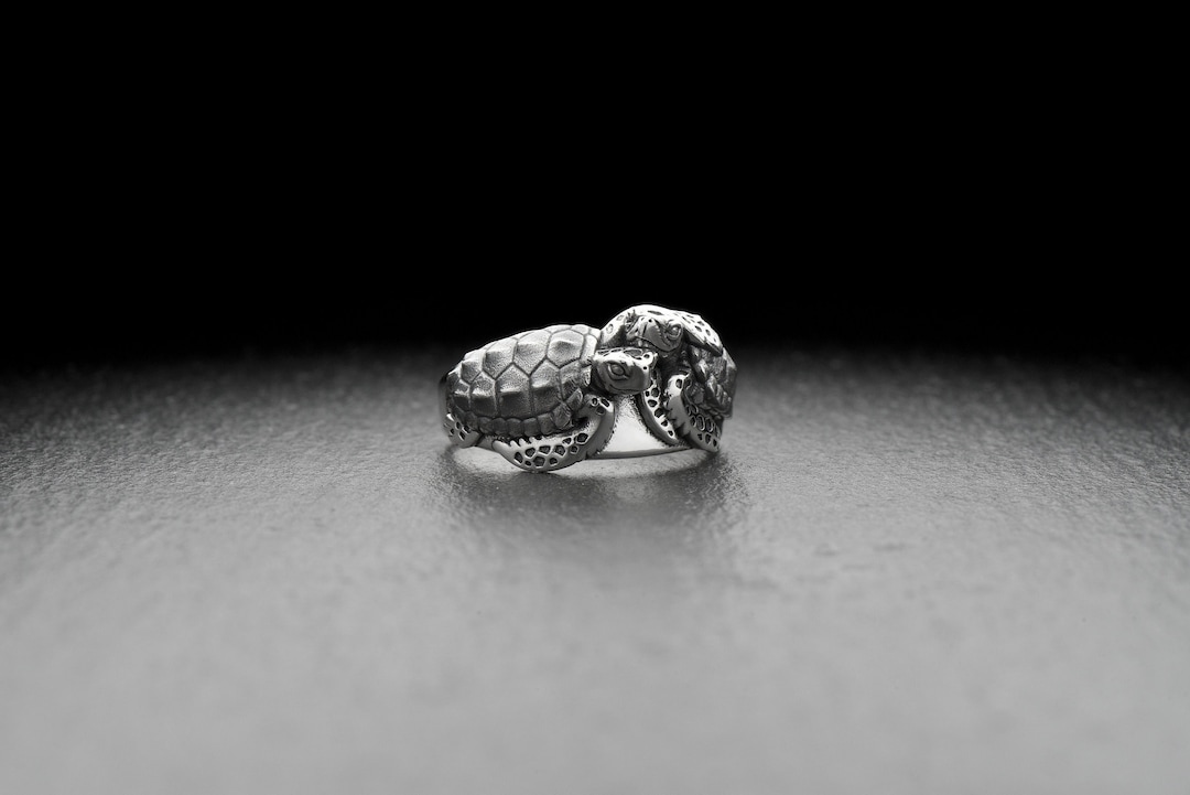 Sterling Silver Turtles Ring, Sea Jewelry, Adjustable Ring, Marine ...