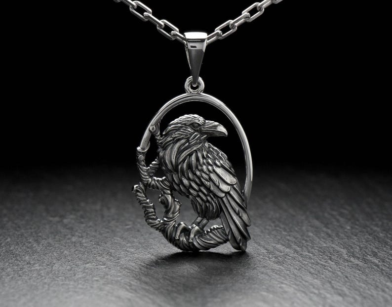 Sterling Silver Raven Pendant Necklace: Norse Viking Amulet - Etsy