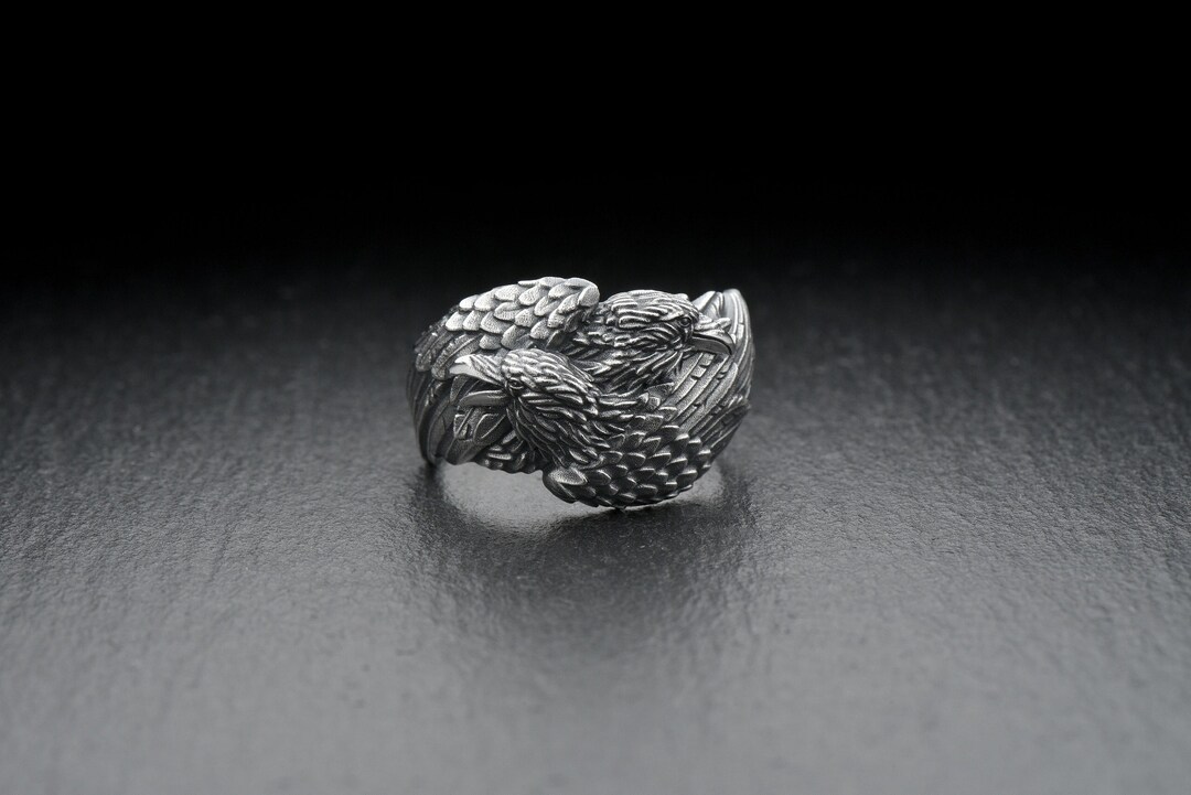 Sterling Silver Gothic Crows Ring, Ravens Ring, Statement Band Ring ...