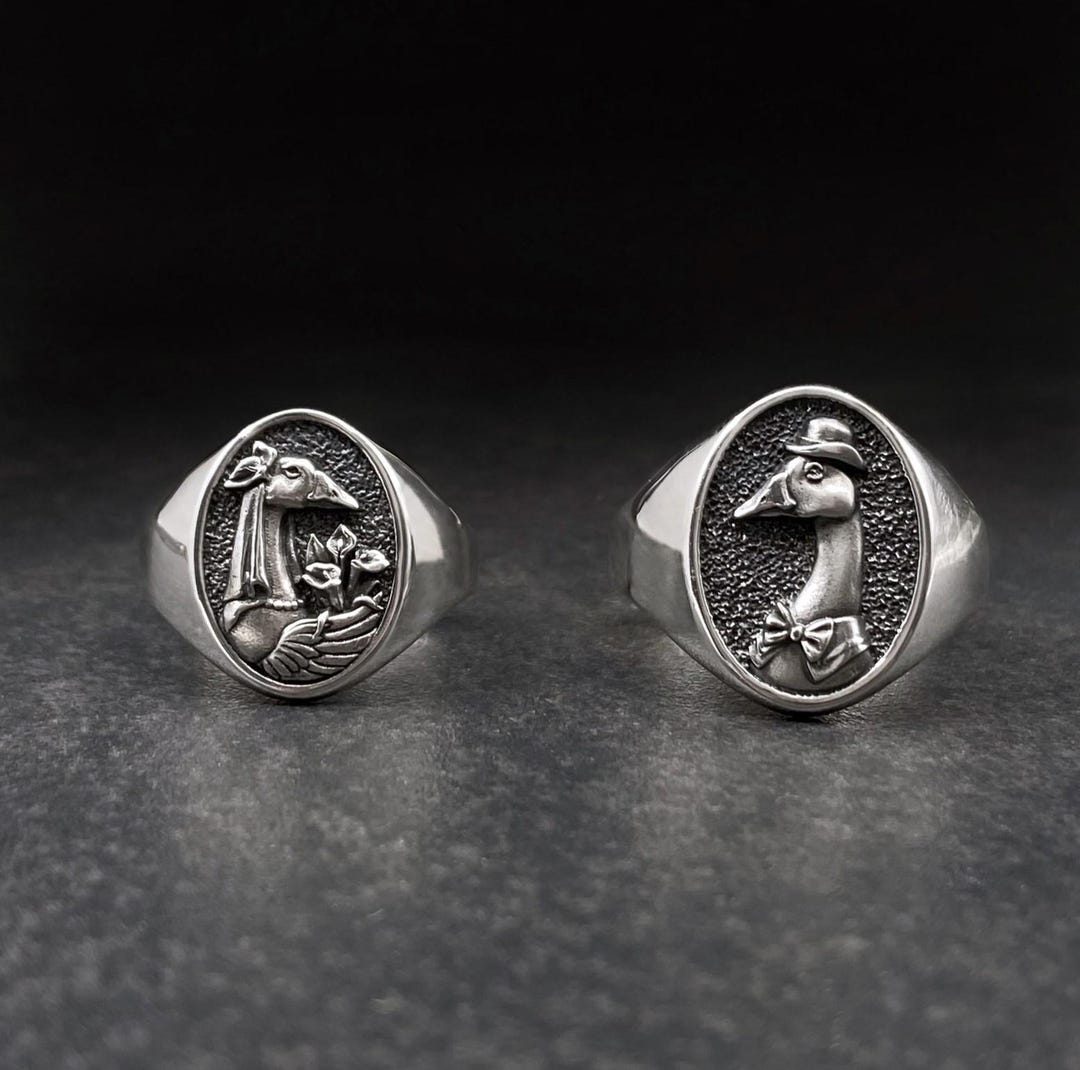 Sterling Silver Wedding Ring Set, Unique Animal Couple Rings, Vintage ...