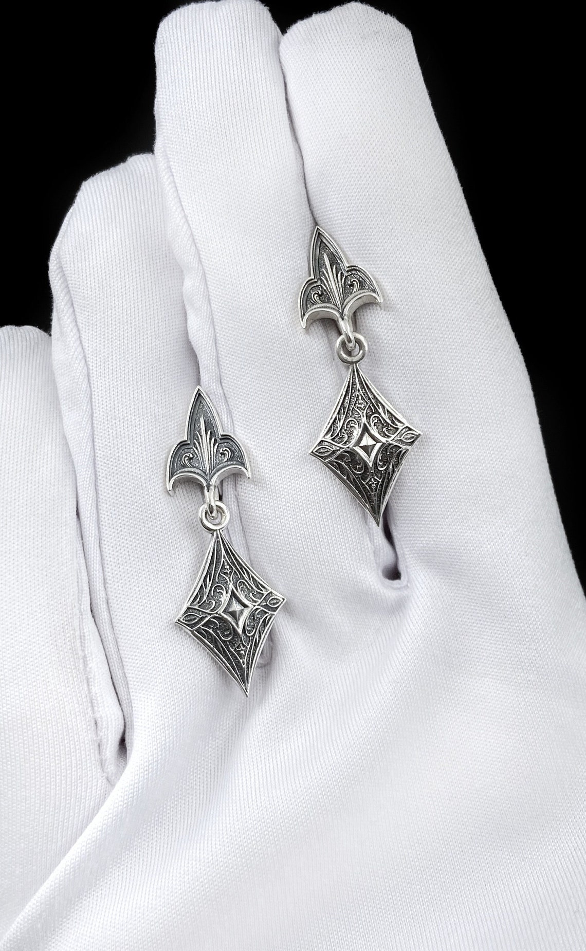 Sterling Silver Gothic Dangle Earrings: Handmade Medieval Jewelry - Etsy