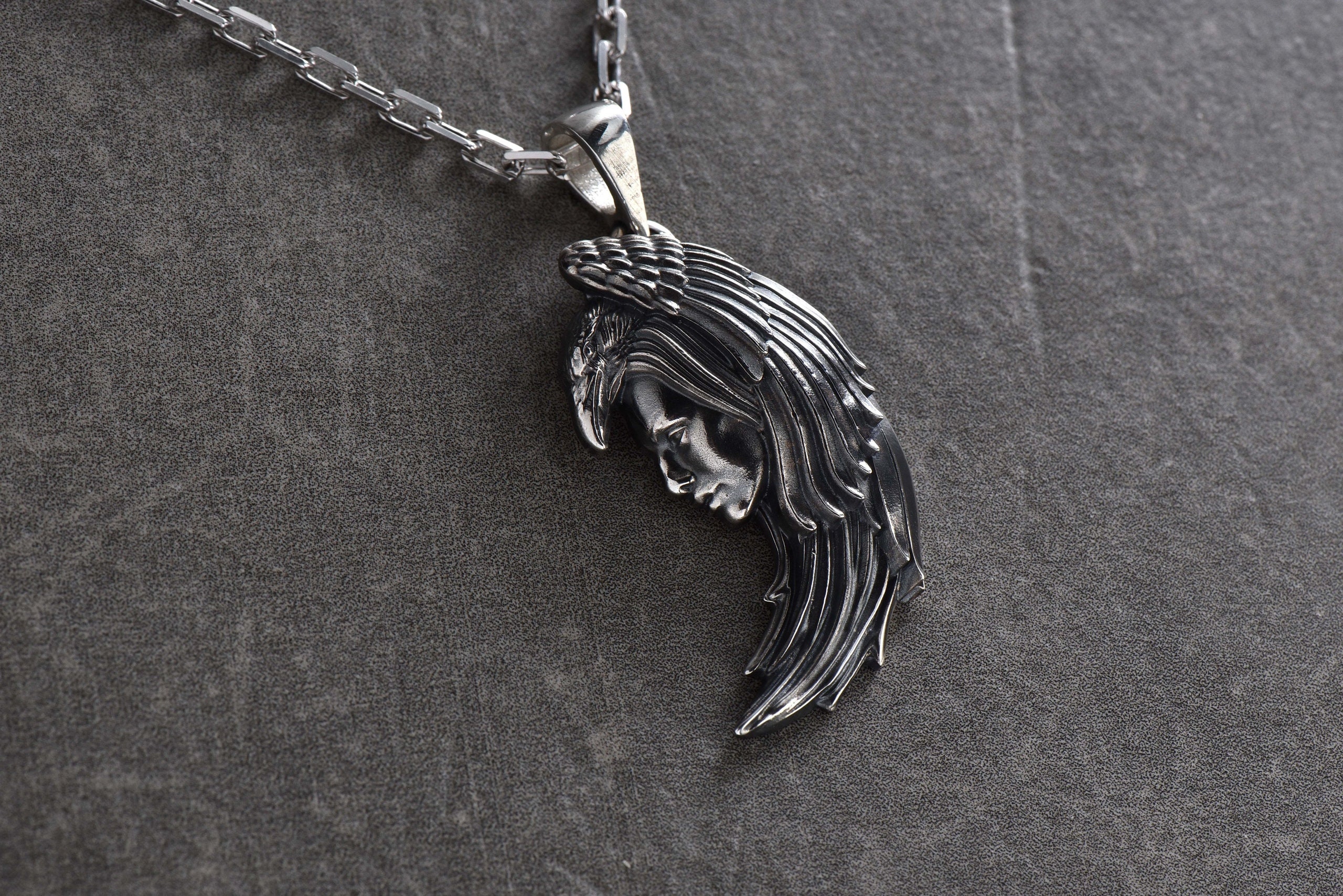 Sterling Silver Raven Woman Pendant: Handmade Mystic Necklace - Etsy