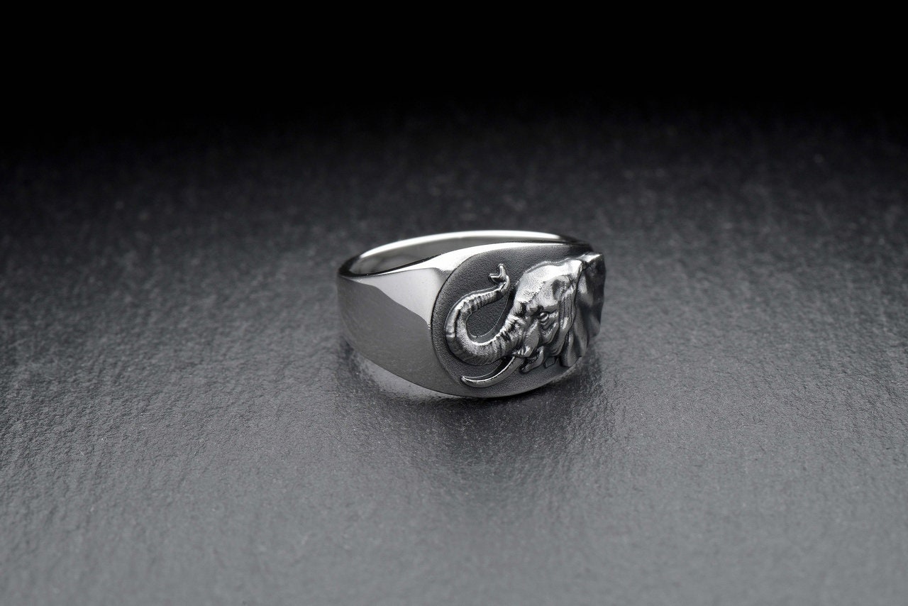 Sterling Silver Elephant Signet Ring: Handmade Animal Jewelry - Etsy