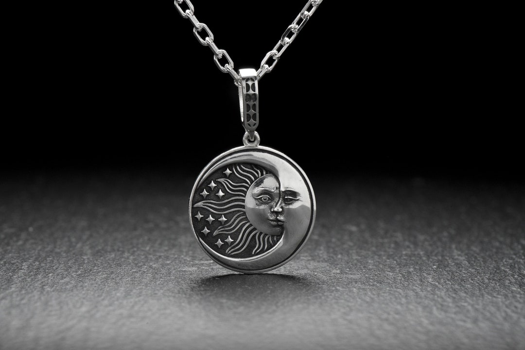 Sterling Silver Pendant Sun and Moon, Jewelry Sun and Moon, Necklace ...