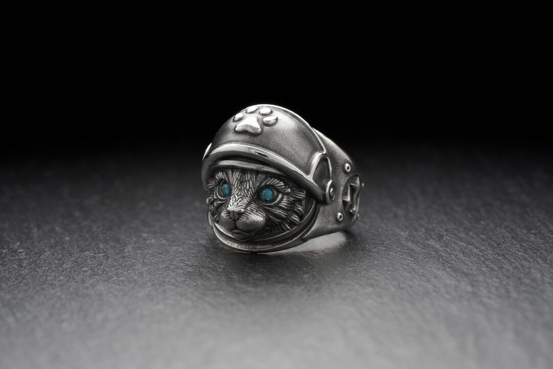 Sterling Silver Astronaut Cat Ring, Cat Lovers Gift, Cosmo Silver Cat ...