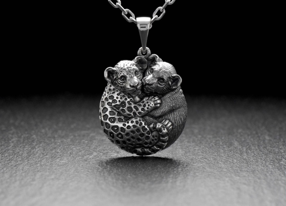 Handmade Sterling Silver Lion & Leopard Cub Pendant: Wildlife Jewelry ...