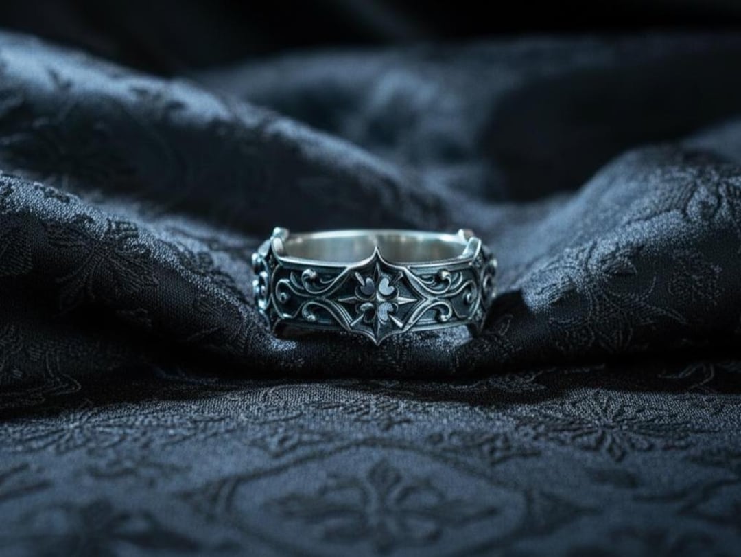 Oxidized Sterling Silver Gothic Ring: Handmade Medieval Band - Etsy