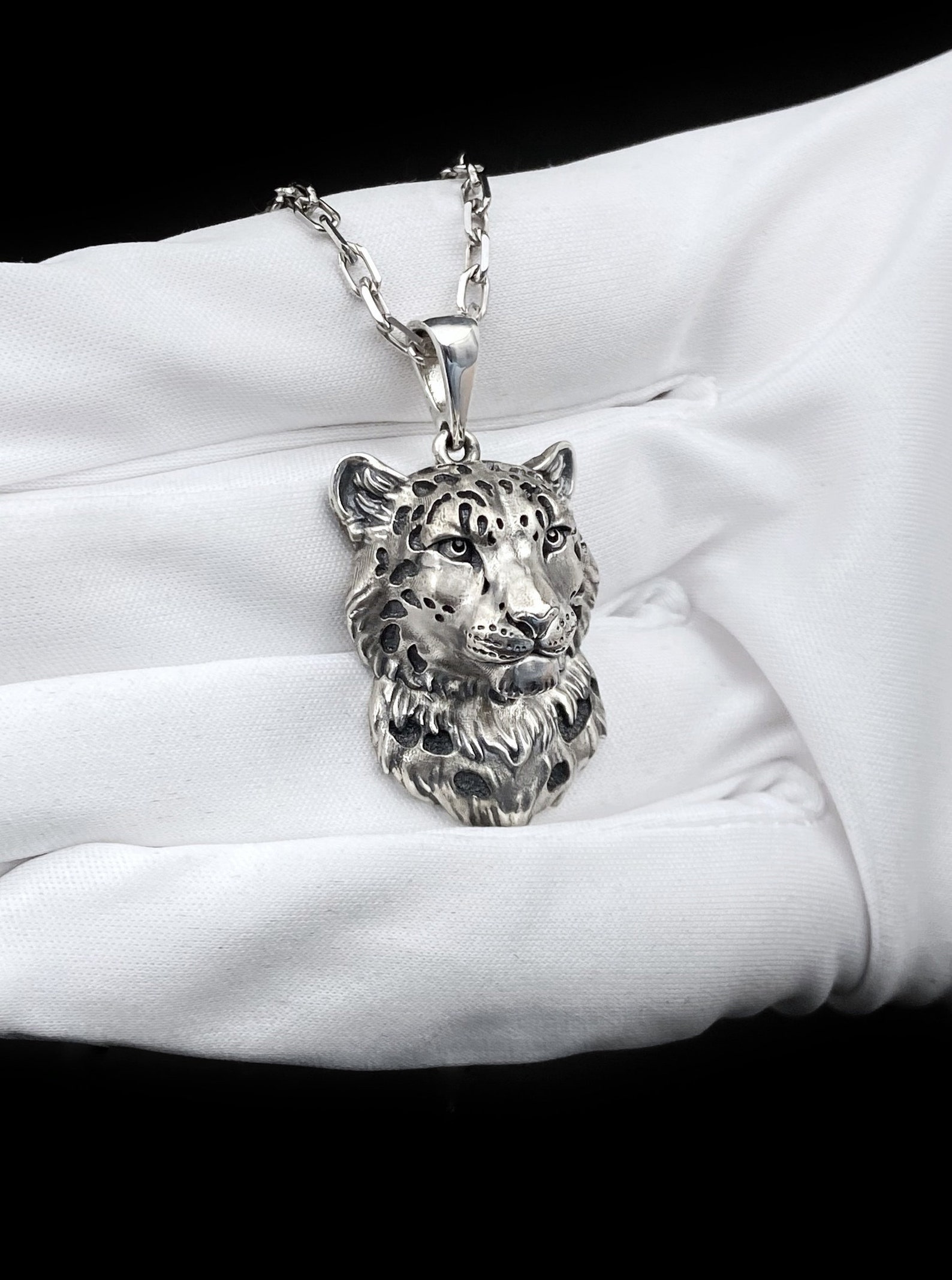 Sterling Silver Snow Leopard Pendant: Handmade Animal Jewelry - Etsy