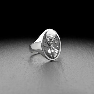 Sterling Silver Alien Groom Ring, Space Jewelry, Handmade Wedding Ring ...