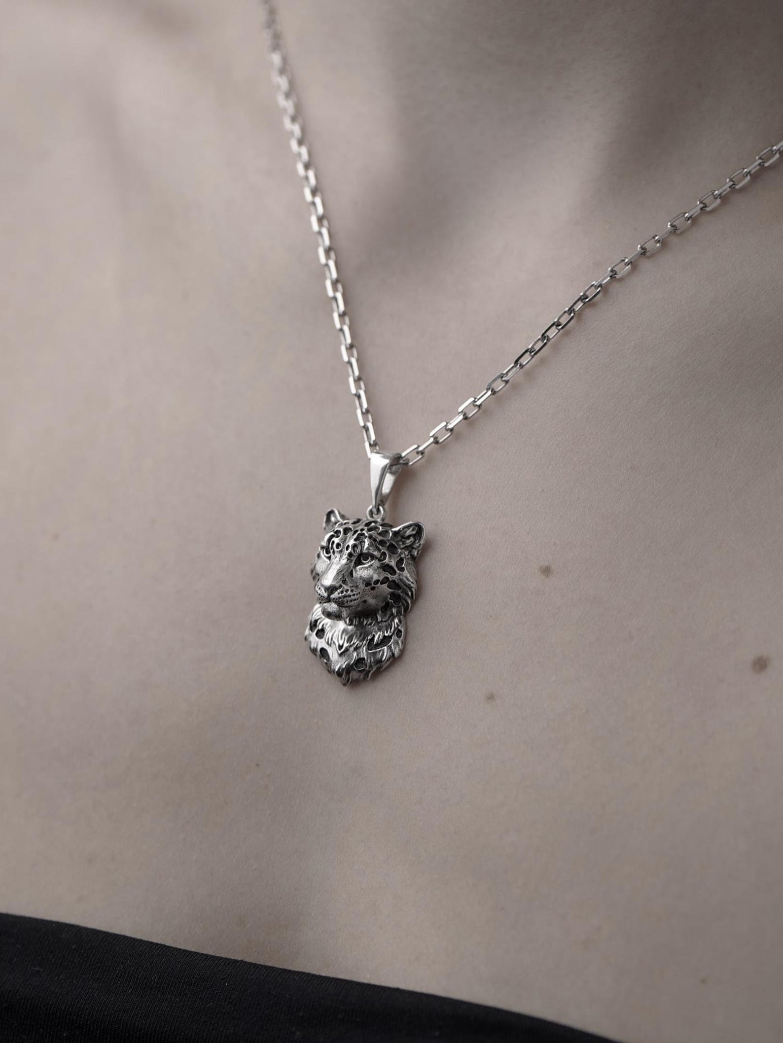 Sterling Silver Snow Leopard Pendant: Handmade Animal Jewelry - Etsy